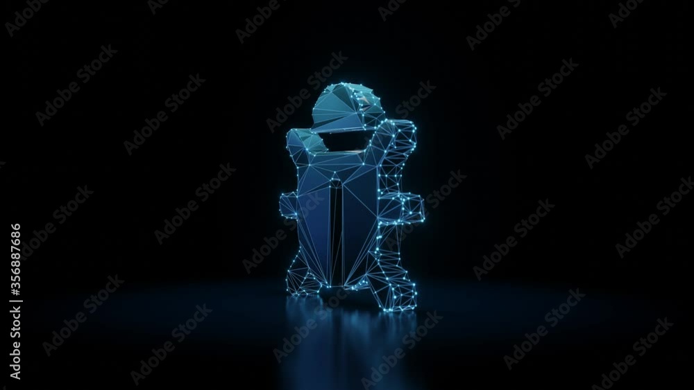 3d rendering seamless loop 4k rotation wireframe neon glowing symbol of bug with six legs with ...