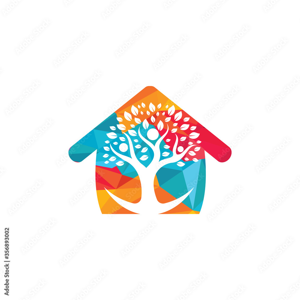 Human life logo icon of abstract people tree and house vector. Family ...