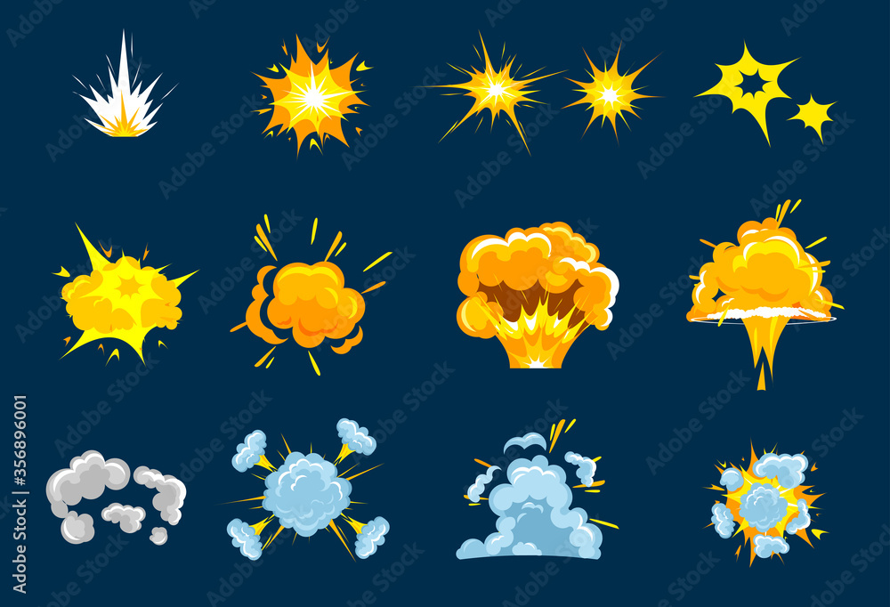 Cartoon vector illustration of bomb explosion effect, bomb boom with ...