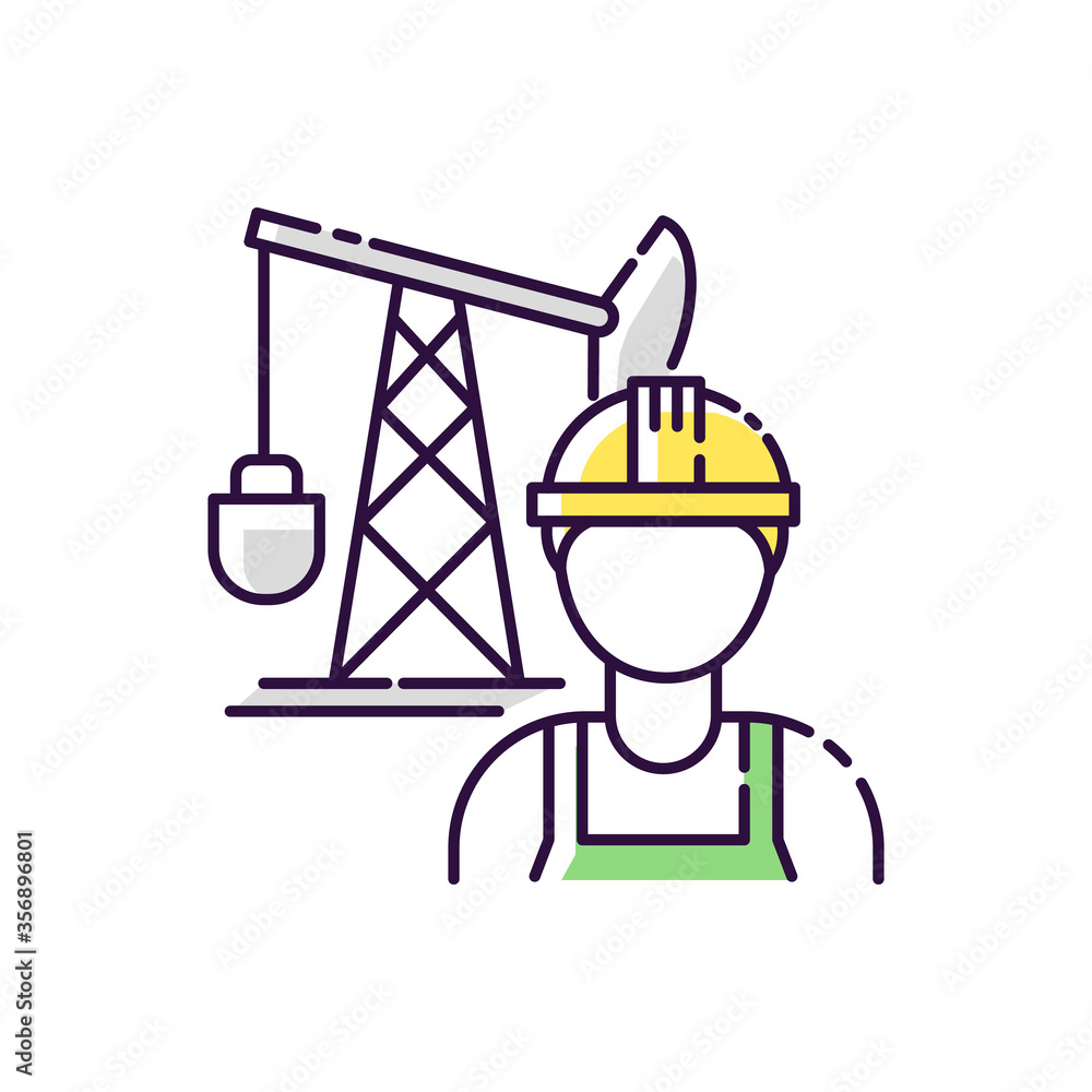 Petroleum engineer RGB color icon. Professional worker for derrick ...