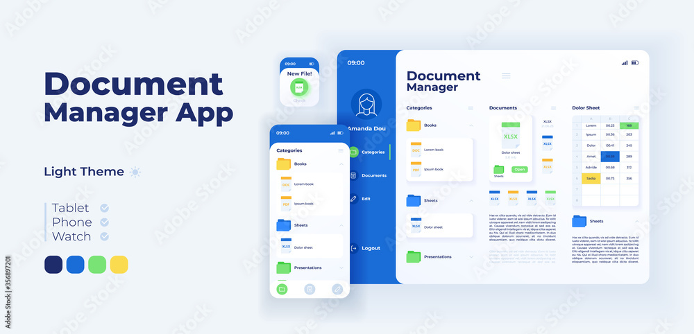 File Management App Screen Vector Adaptive Design Template Directory For Work Document Manager