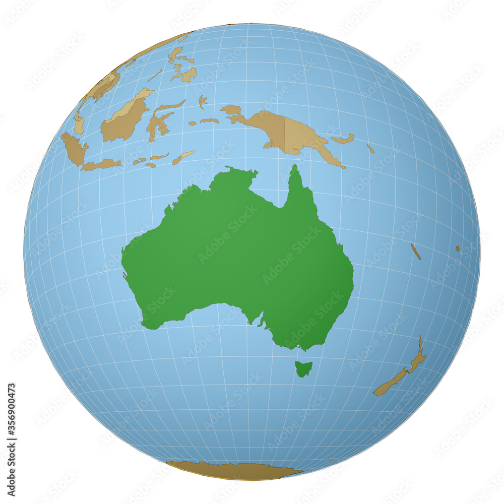 Globe centered to Australia. Country highlighted with green color on ...