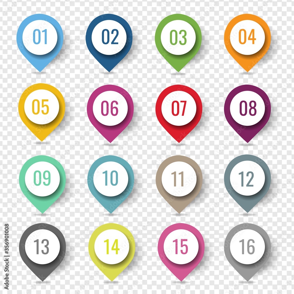 Colorful Location Pin Set Isolated Transparent Background With Gradient ...