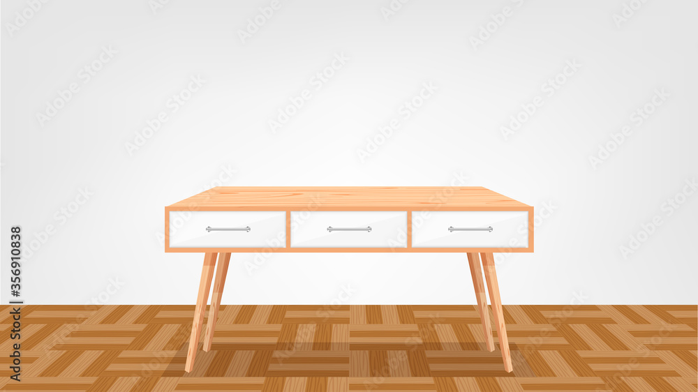 empty wooden desk in room and parquet wood flooring background, modern ...