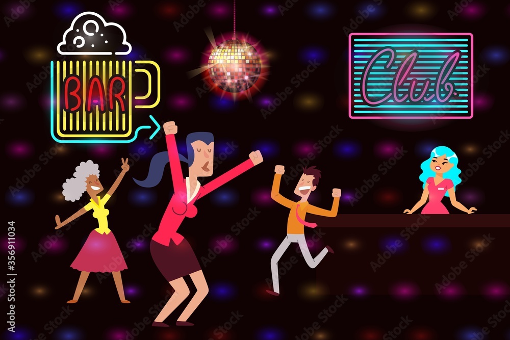 Neon banner beer bar and night club, vector illustration. Illumination ...