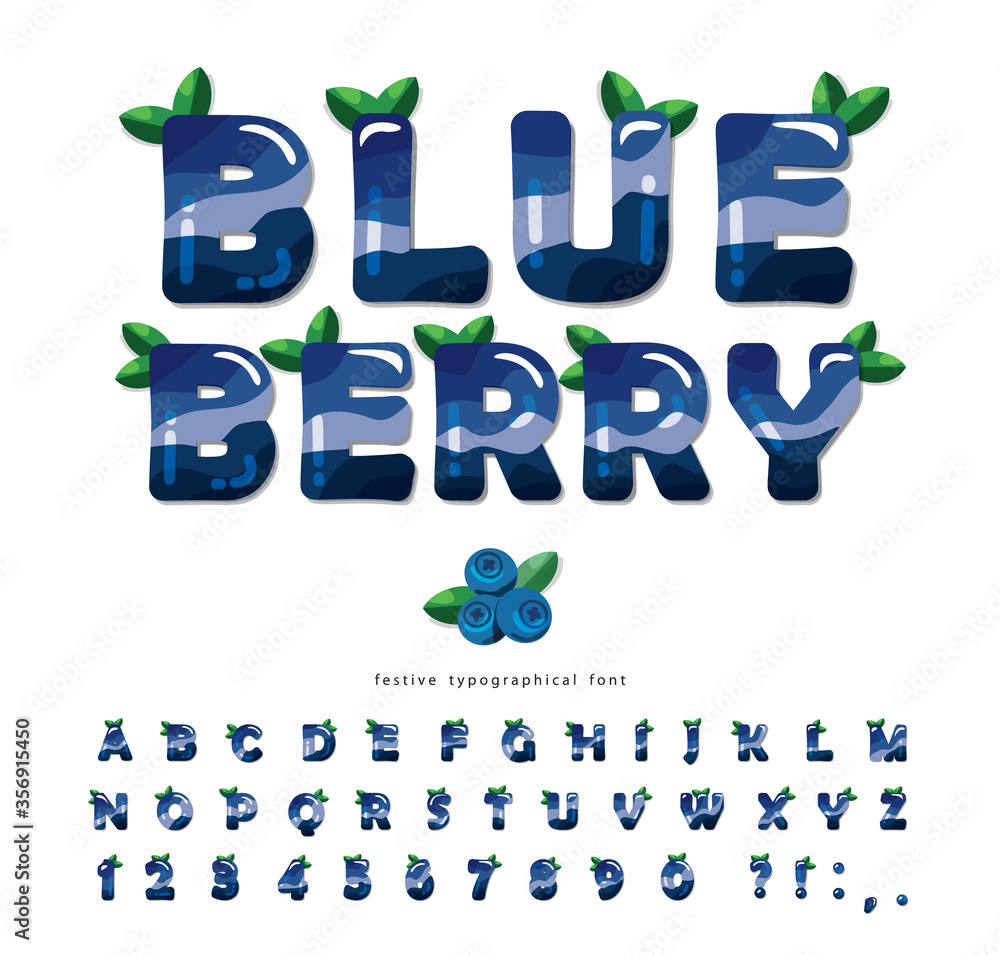 Blueberry summer font. Cartoon 3d alphabet. Decorative glossy letters ...