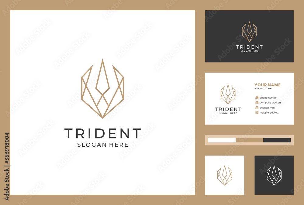 trident logo design with business card premium vector. Stock Vector ...
