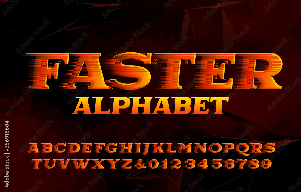 Faster alphabet font. High speed effect letters and numbers. Abstract ...