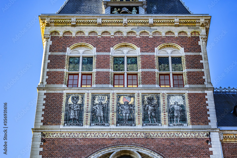 Architectural fragments of the famous Amsterdam Rijksmuseum building ...