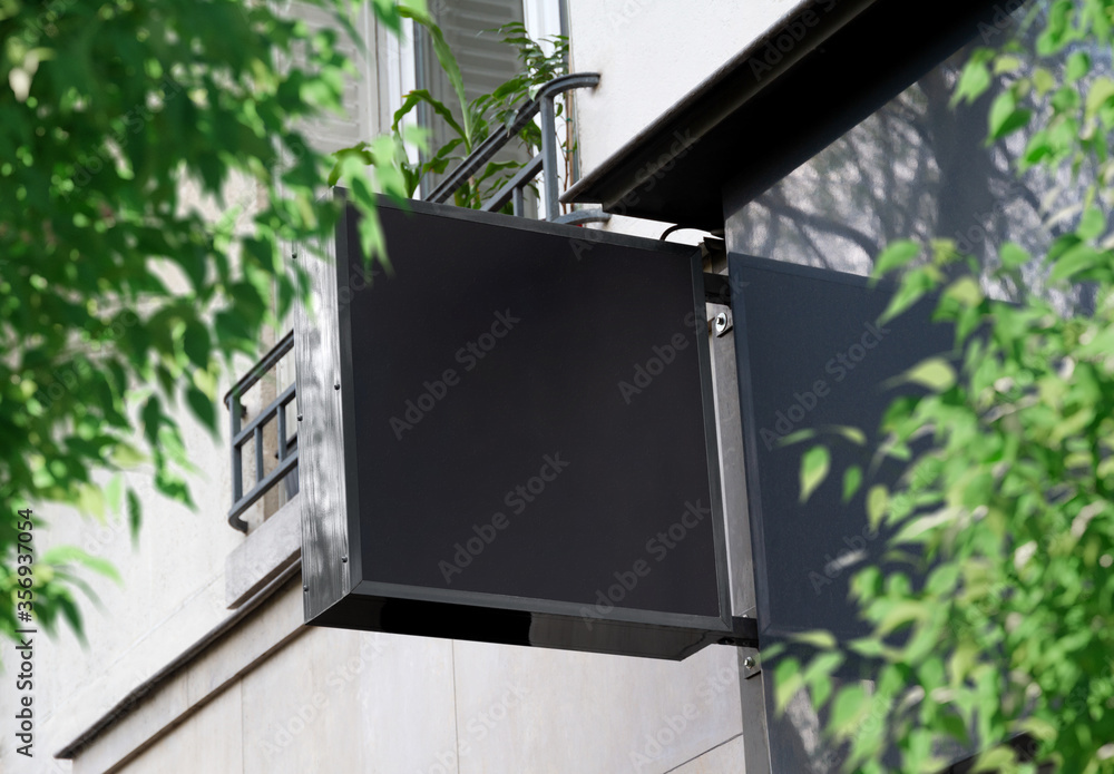 Store brand sign board mockup. Empty squared shop frontage in street ...