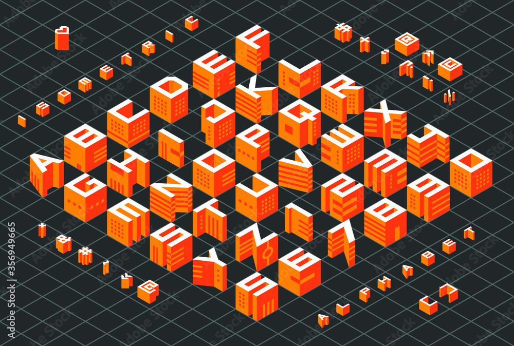 Isometric 3d type font set. Alphabet, numbers and symbols. Vector ...