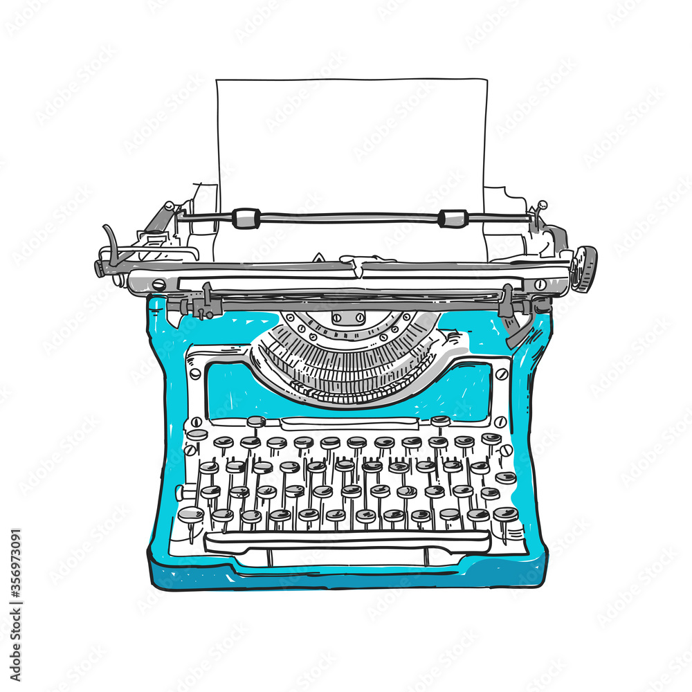 Typewriter hand drawn sketch drawing. Vintage typewriter vector ...