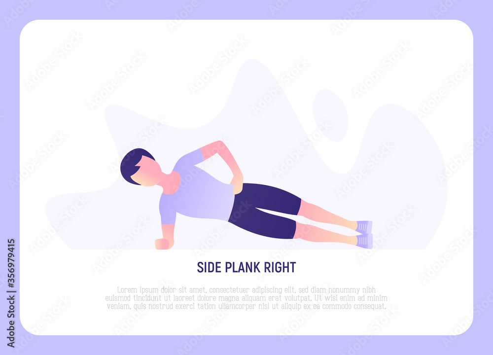 Man in side plank right. Gradient icon. Guide for workout. Training for ...