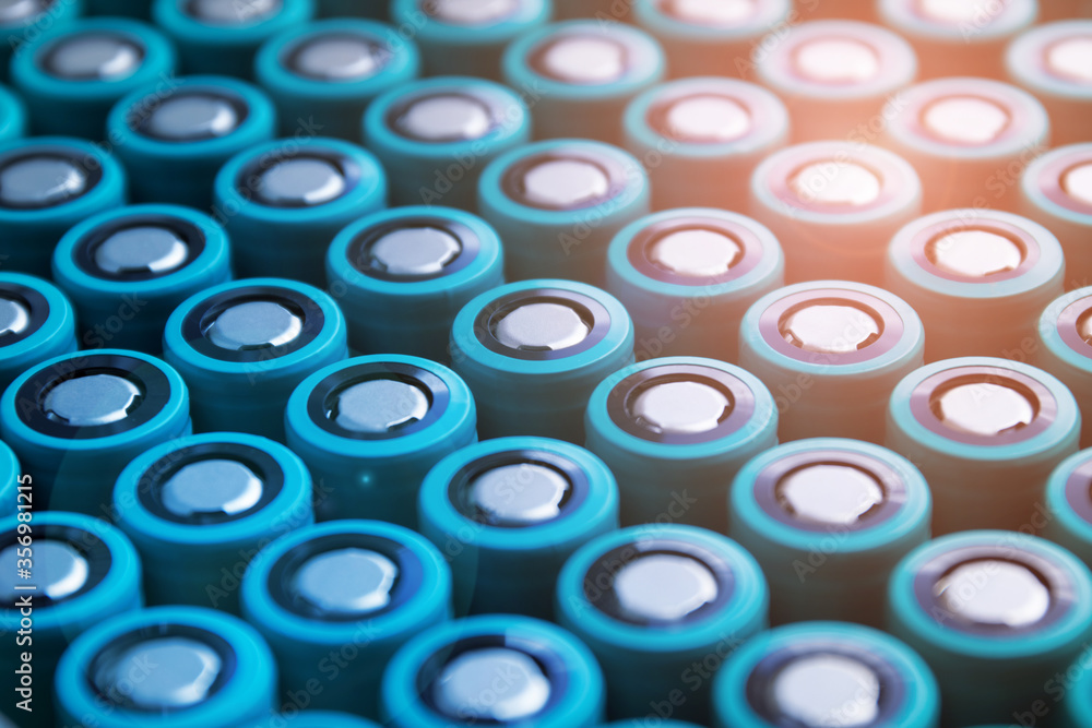 A pack of lithium-ion cells of the 18650 format folded with a positive ...