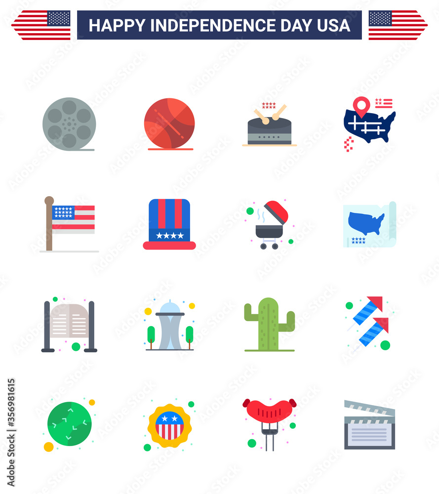 16 Creative USA Icons Modern Independence Signs and 4th July Symbols of ...