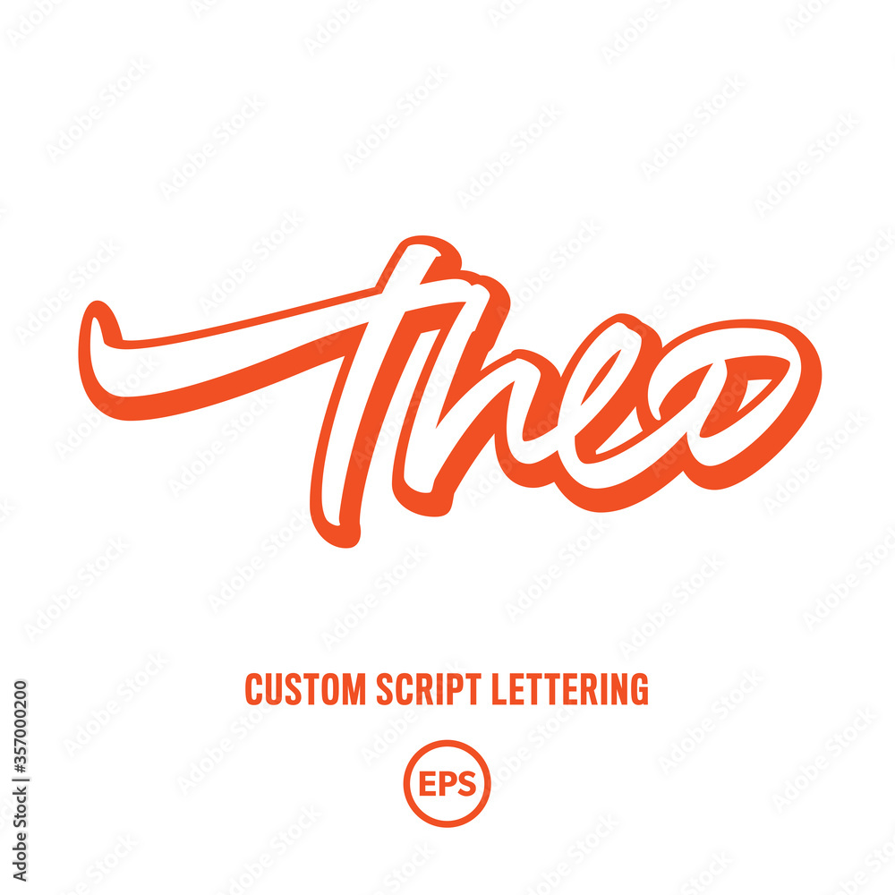 "Theo" hand-drawn custom script lettering in a vector .eps format (10 ...