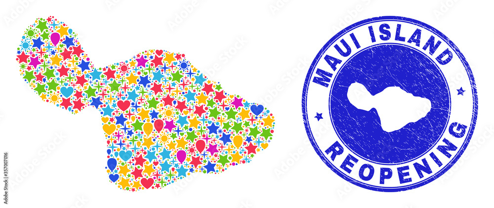 Celebrating Maui Island map mosaic and reopening scratched stamp ...