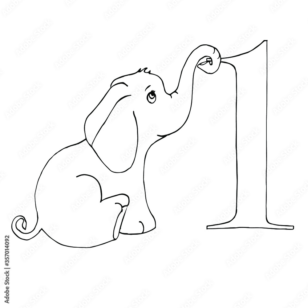 Coloring figures for children. Number one and baby elephant. Fun math ...
