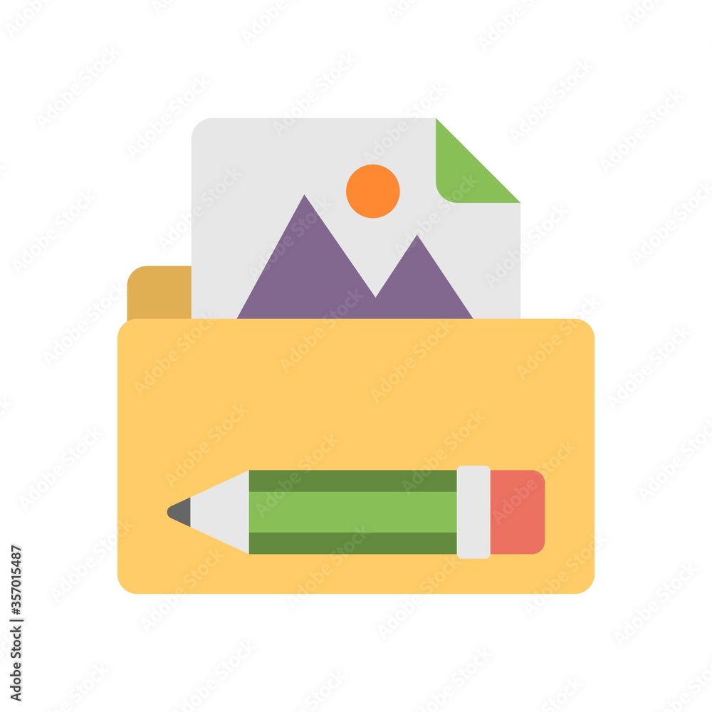 Folder with image file and pen. Design folder icon in flat style. Stock ...