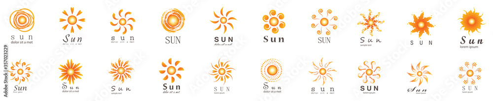 Abstract Sun Logo And Icon Set - Isolated On White Background, Vector ...