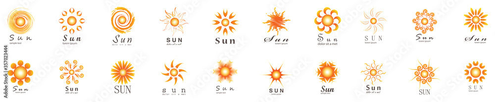 Abstract Sun Logo And Icon Set - Isolated On White Background, Vector ...