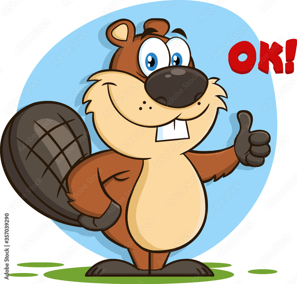 Beaver Cartoon Mascot Character Giving A Thumb Up. Vector Illustration ...