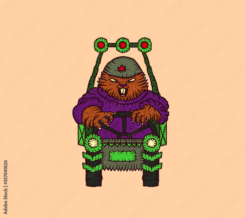Beaver on an SUV. Logo for a car repair shop. Cartoon vector ...