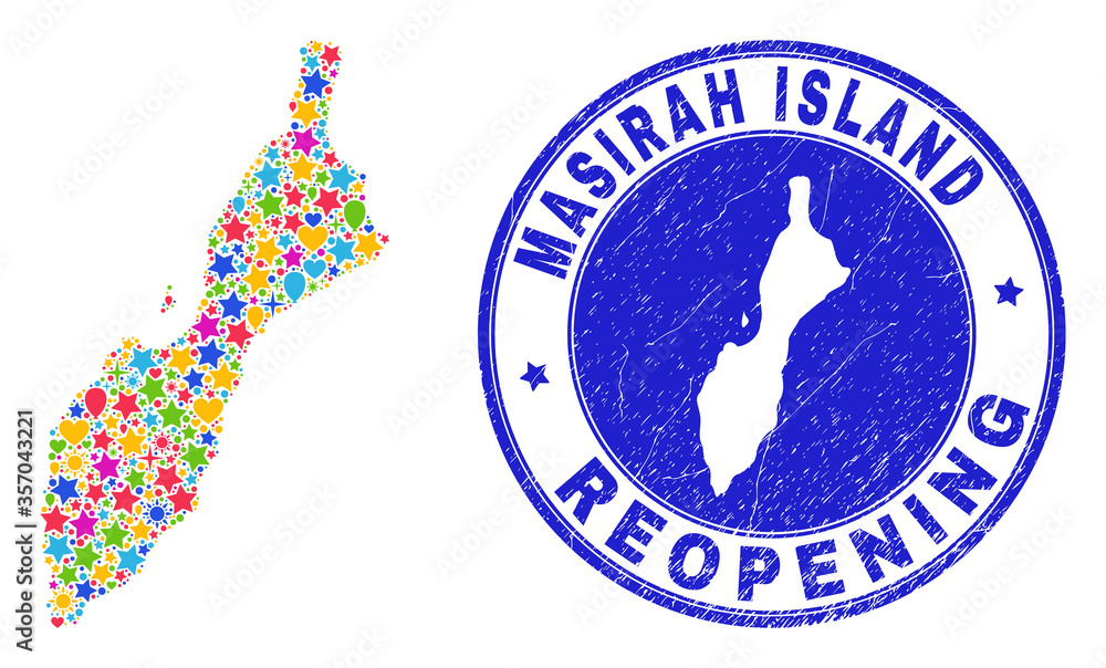 Celebrating Masirah Island map collage and reopening rubber stamp seal ...