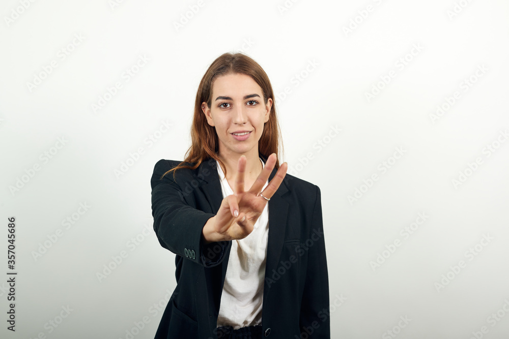 Showing three 3 fingers hand gesture, show the number three with hands ...