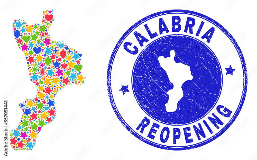 Celebrating Calabria region map mosaic and reopening unclean stamp seal ...