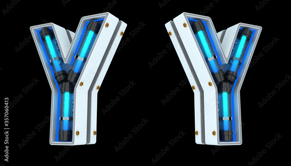 White alphabet Neon light 3d rendering illustration with clipping paths ...