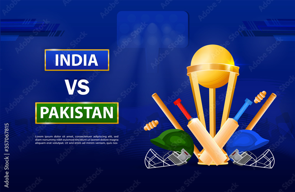Colorful India versus Pakistan cricket poster with a gold trophy ...