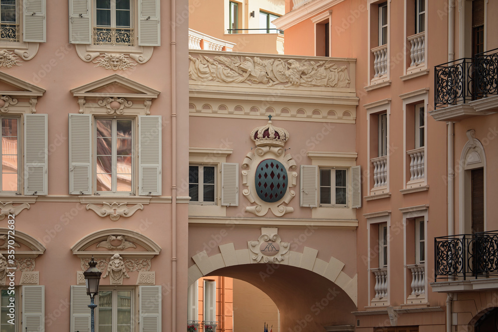 Architectural detail with Monaco coat of arms - Royal Arms of Prince ...