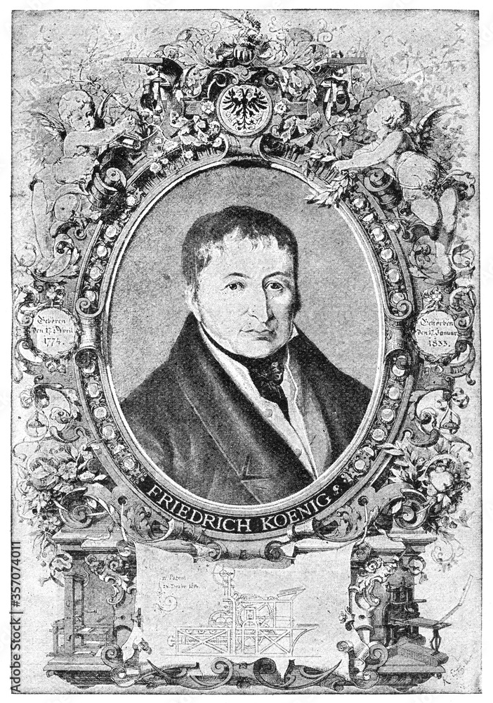 Portrait of Friedrich Koenig - a German inventor of high-speed steam ...