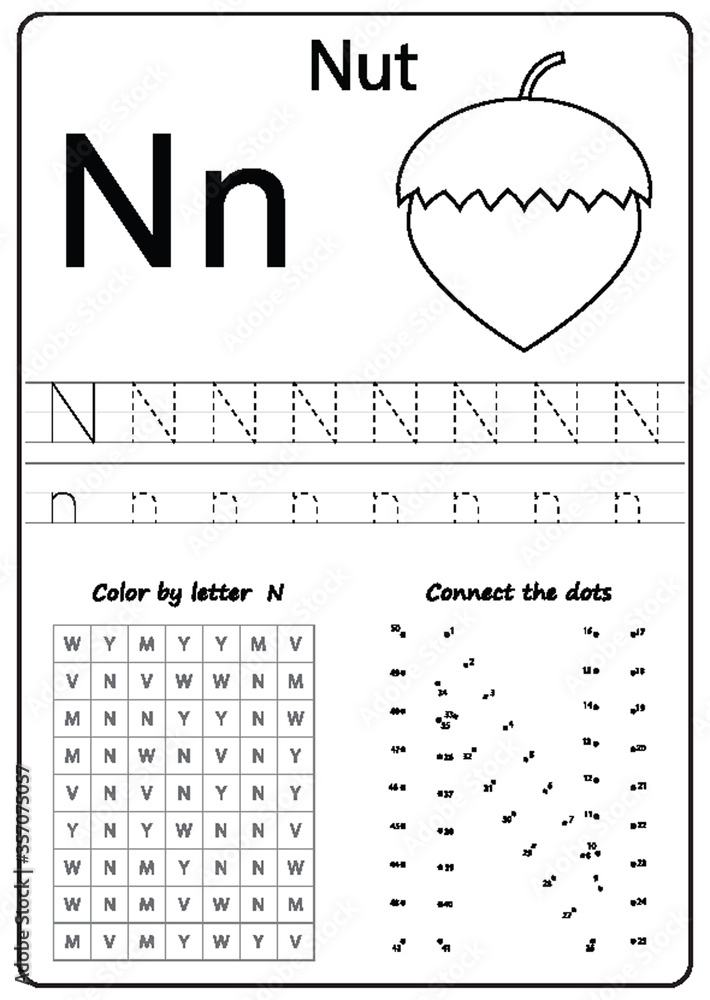 Writing A-Z, alphabet, exercises game for kids. Writing letter N Stock ...