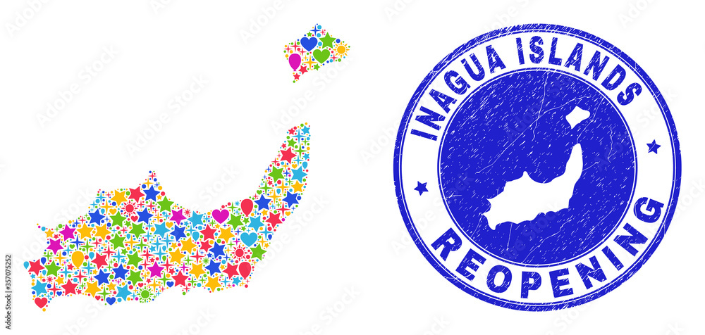 Celebrating Inagua Islands map collage and reopening grunge watermark ...