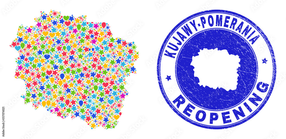 Celebrating Kujawy-Pomerania Province map collage and reopening rubber ...