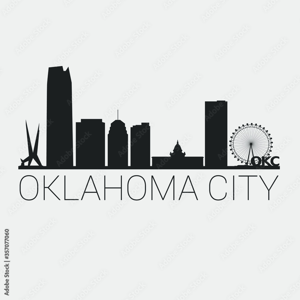 Oklahoma City. Skyline Silhouette City. Design Vector. Famous Monuments ...