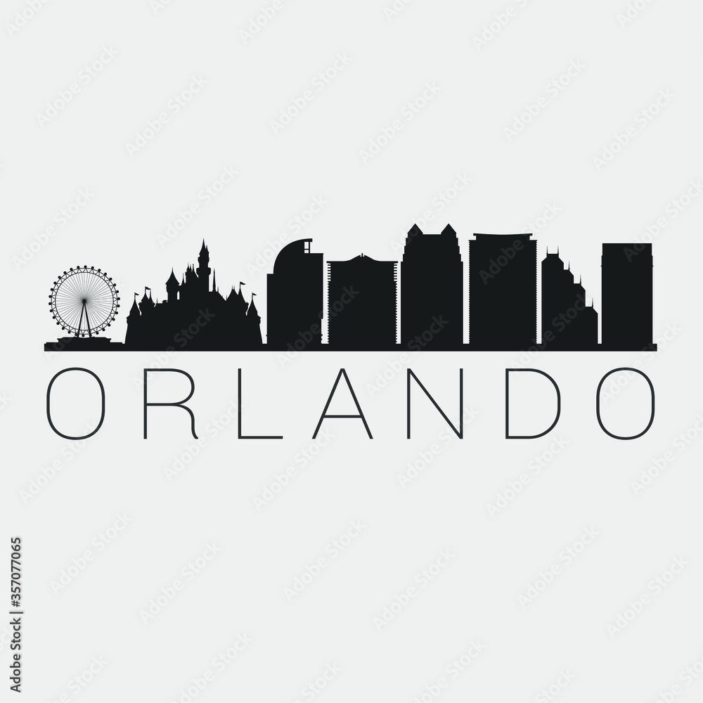 Orlando Florida. The Skyline in Silhouette of City. Black Design Vector ...