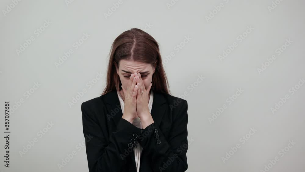 Stressed covered face with hands, crying feels desperate. Fear,shame ...