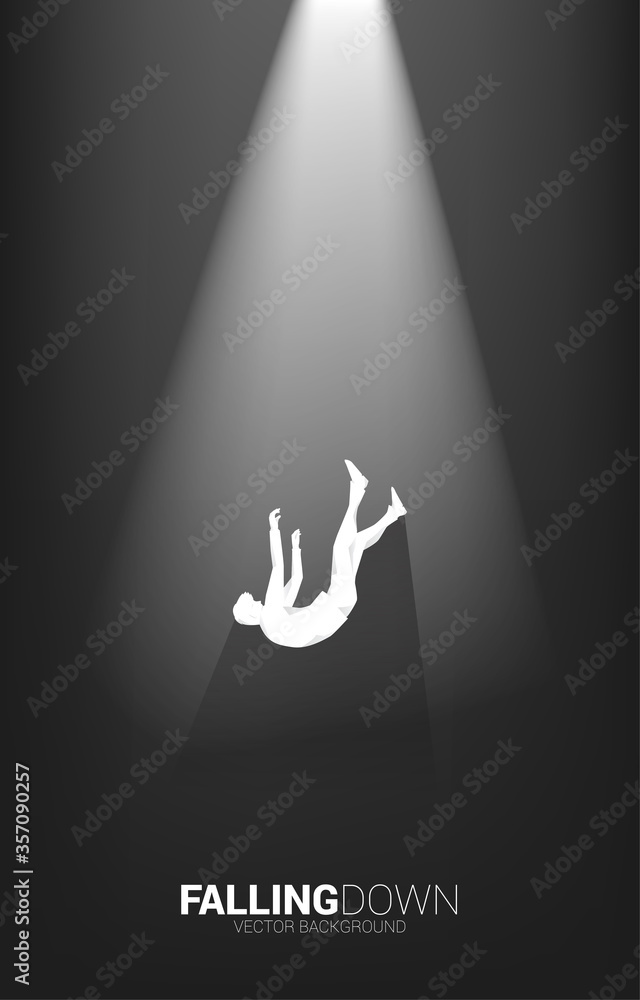 silhouette of businessman falling down in the light. Concept for fail ...