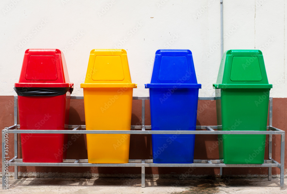 Four colurful recycle bin for waste segregation,types of rubbish ...