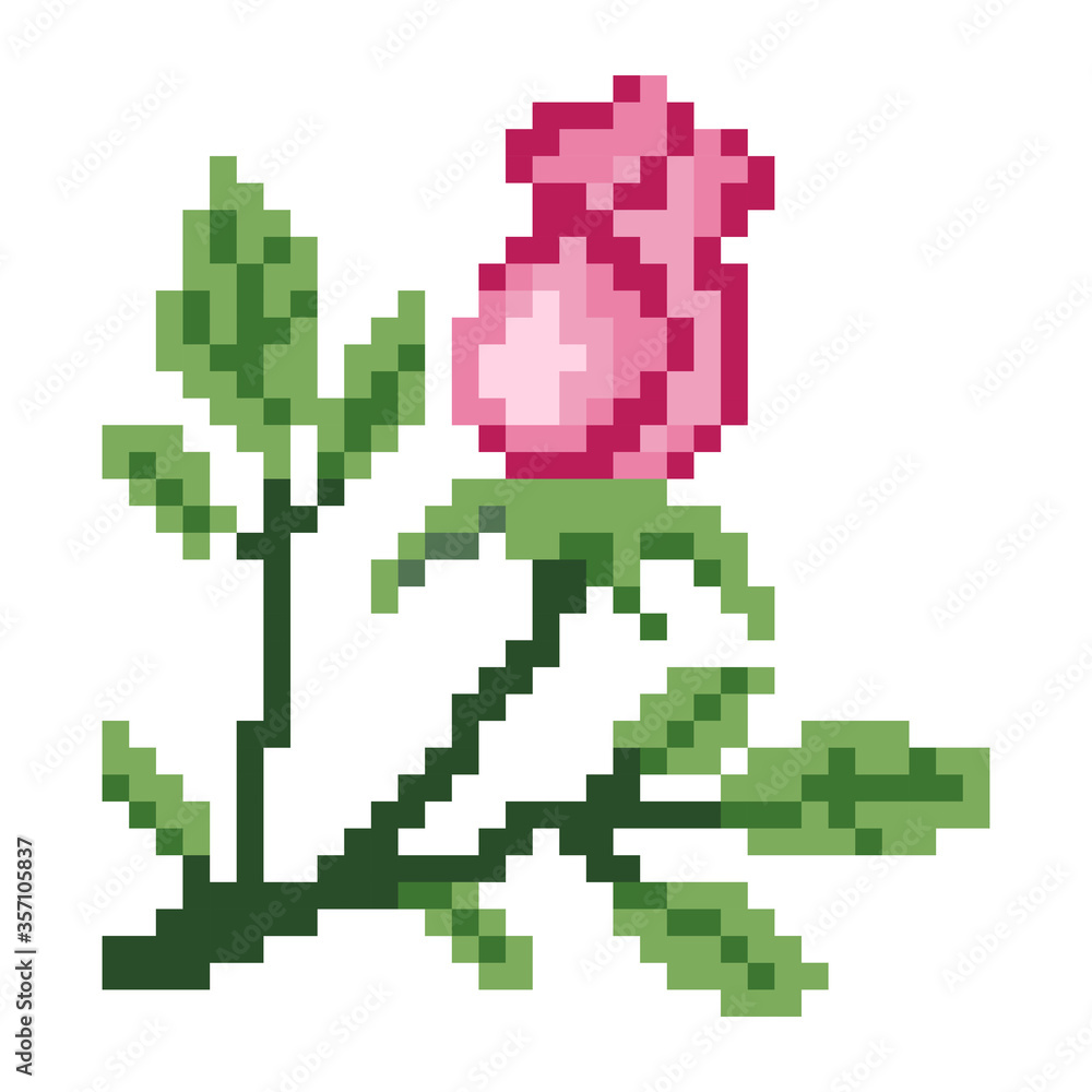 Pixel rose flower image. Vector Illustration of pixel art. Stock Vector ...