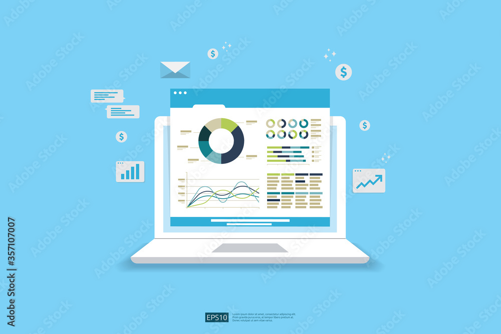 Web statistics analytic charts on laptop device screen. Flat vector ... Web statistics analytic charts on laptop device screen. Flat vector ...