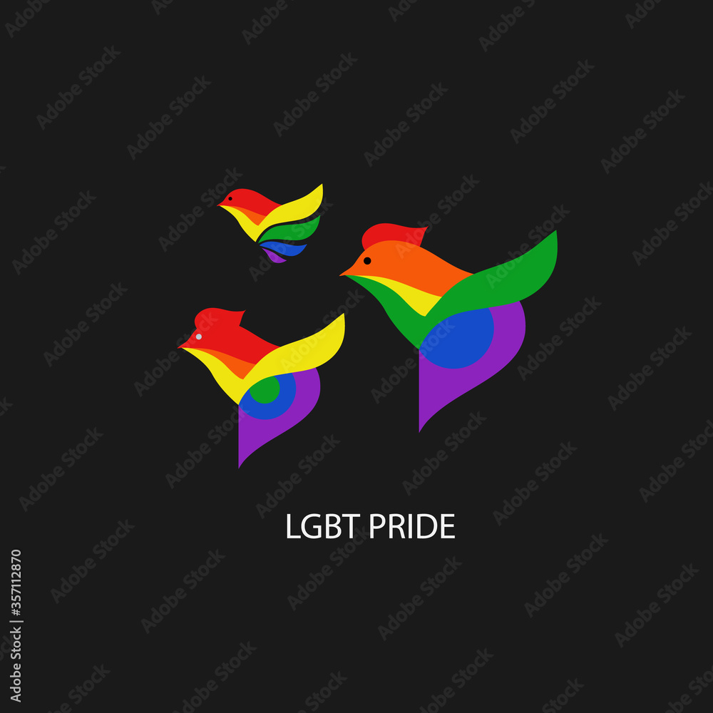 LGBT month pride flag bird wings logo Rainbow love concept Hand drawn ...