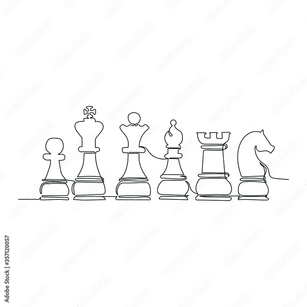 Continuous line drawing of set chess piece icons.success, leadership ...