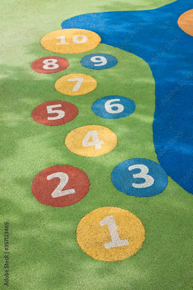 Numbers game from number 1 to number 10 in a colored outdoors children ...