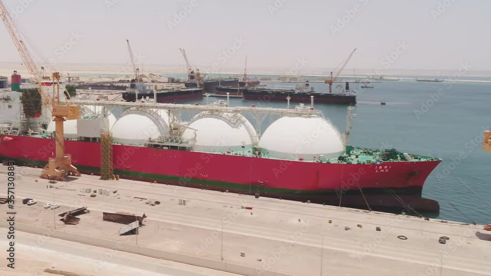 Aerial view of a shipyard in Oman. Oman Drydock Company (ODC) is one of ...