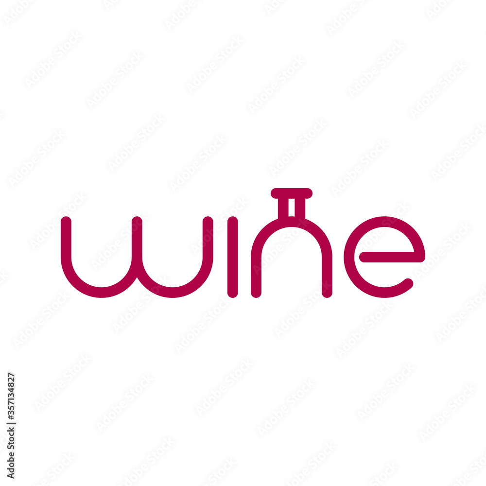 Logotipo lineal palabra wine con letra n como botella en color granate ...