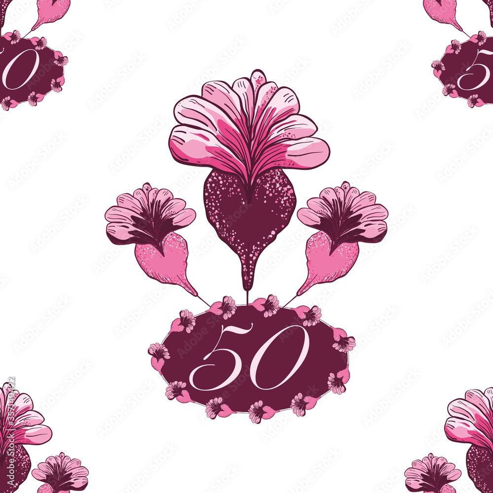 Fifthieth celebration floral frame seamless pattern background ...